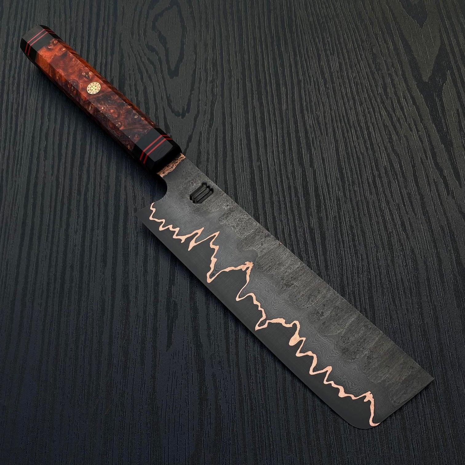 Wanchana Copper San Mai Damascus Nakiri 160mm, Hand Forged Thai Knives ...