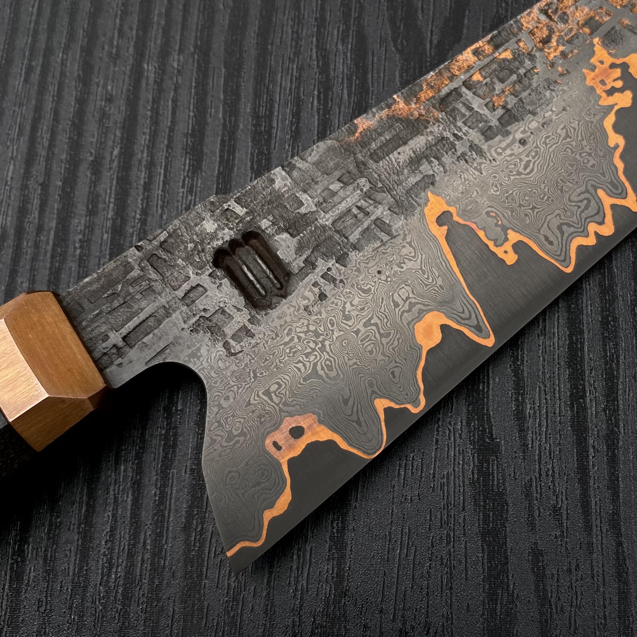 Wanchana Copper San Mai Damascus Gyuto 225mm, Hand Forged Thai Knives ...