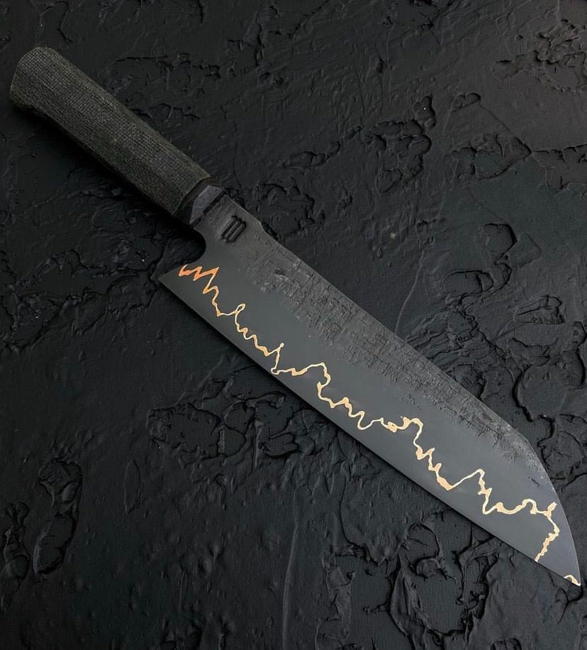 Handmade Wanchana 200mm Cu-Mai Gyuto Chef Knife with Charcoal Micarta ...