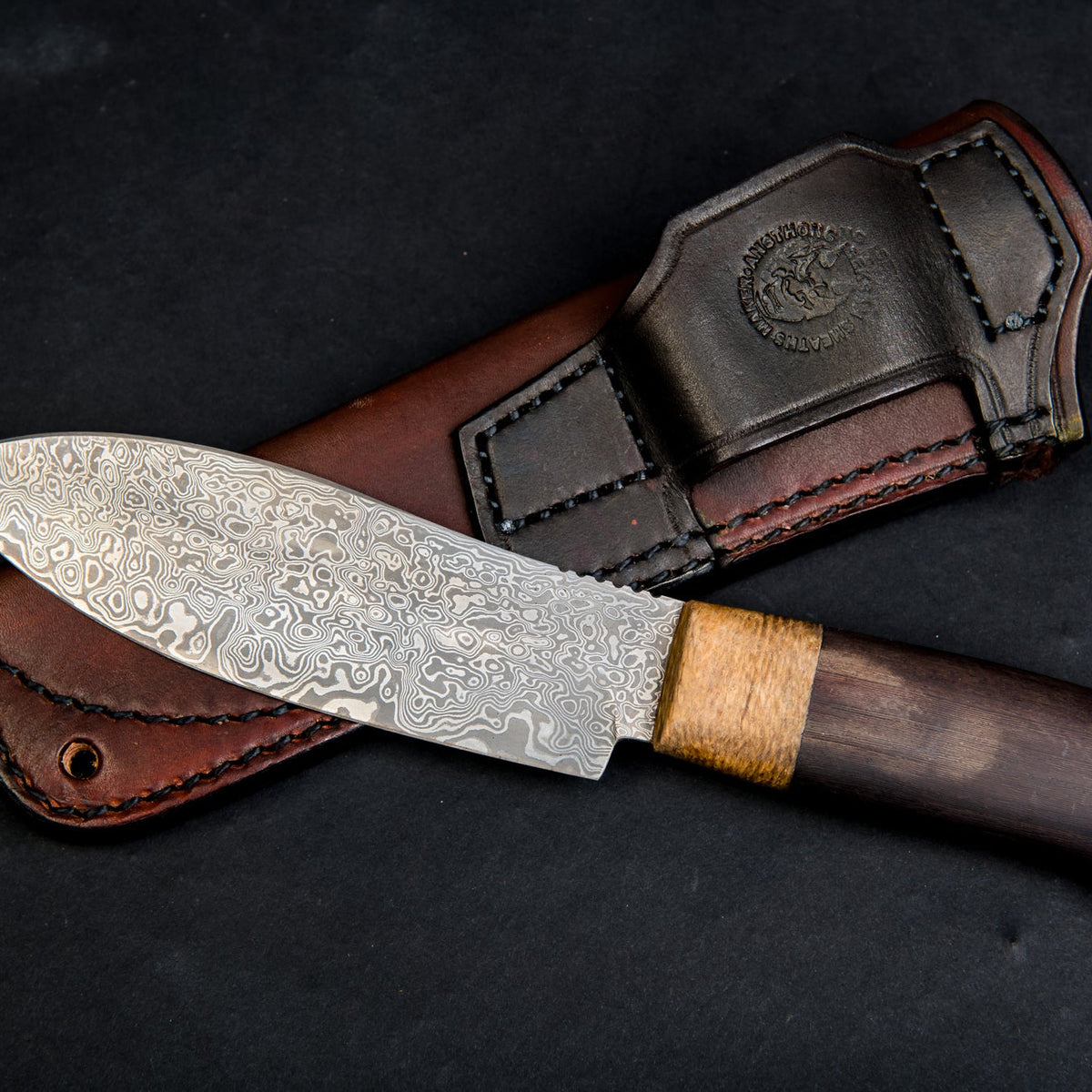 Damascus lotus Leaf Camp Knife SS410 SK5 Steel Pattern Forged Knives ...