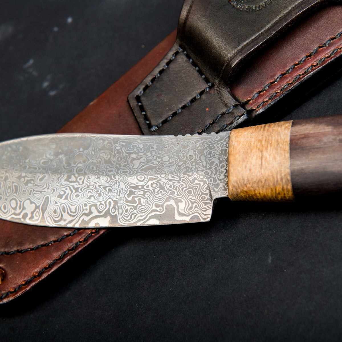 Damascus lotus Leaf Camp Knife SS410 SK5 Steel Pattern Forged Knives ...